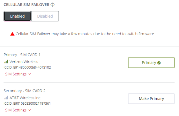 Dual SIM Failover Support